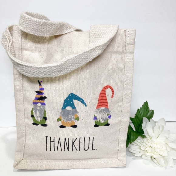 Rae Dunn | Bags | Rae Dunn Thankful Gnomes Small Canvas Tote Bag New ...